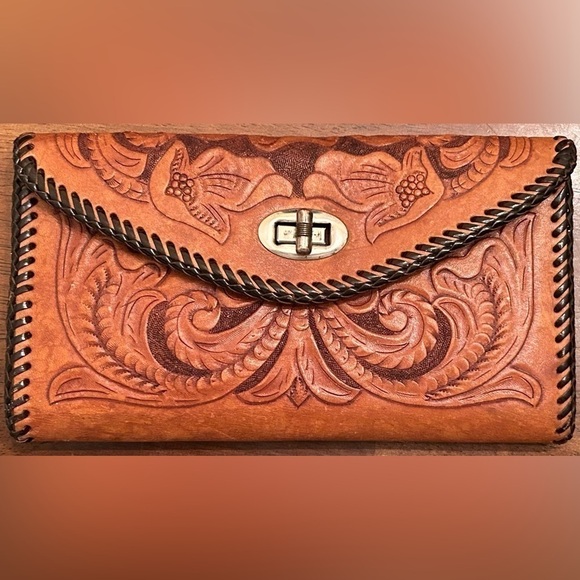 Vintage | Bags | Vintage Tooled Leather Wallet Fab | Poshmark